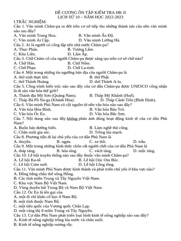 Đề Cương Hkii - LS10 | PDF