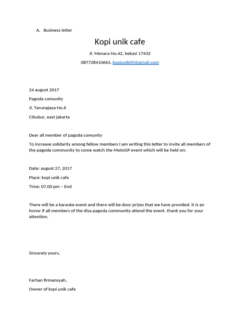 UAS - Business Letter - Bahasa Inggris - CD - Farhan Firmansyah ...