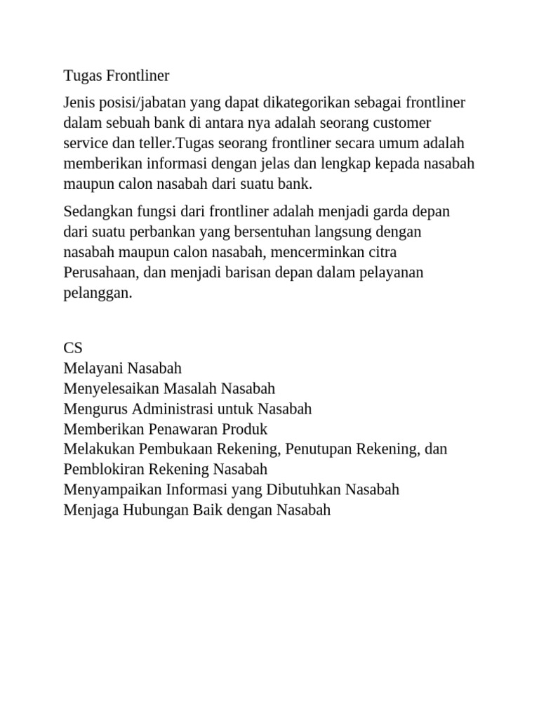Tugas Frontliner | PDF