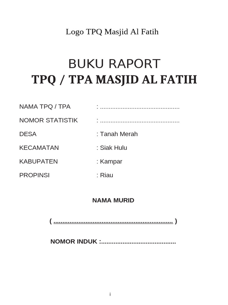 CONTOH RAPORT TPQ | PDF