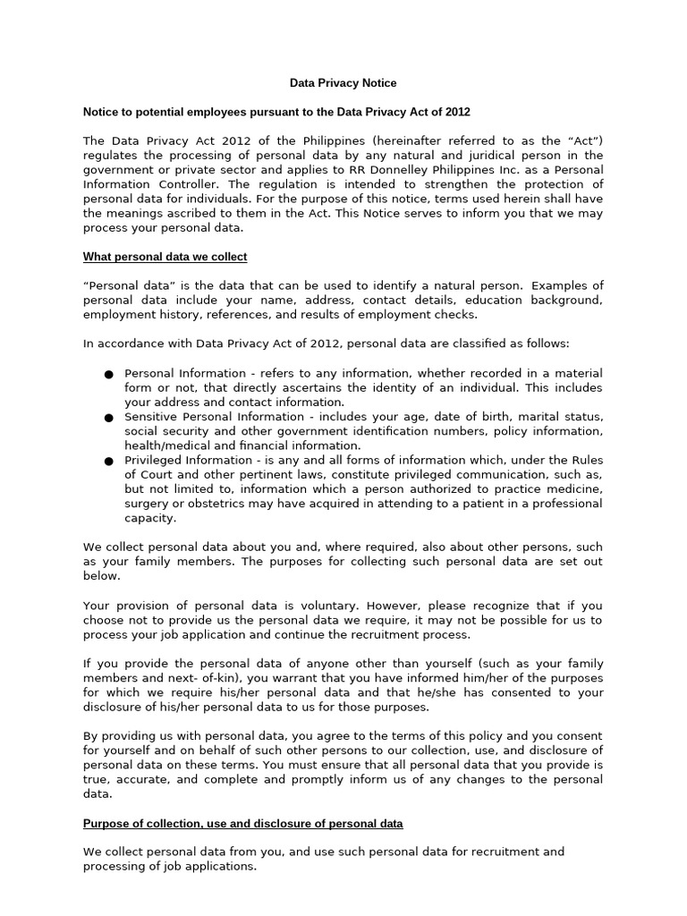 RR Donnelley Data Privacy Notice | PDF | Privacy | Information Privacy