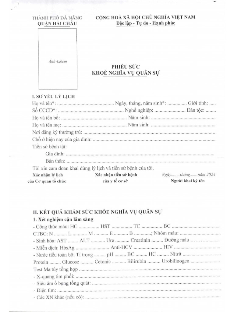 Phieu Kham Suc Khoe Nvqs | PDF