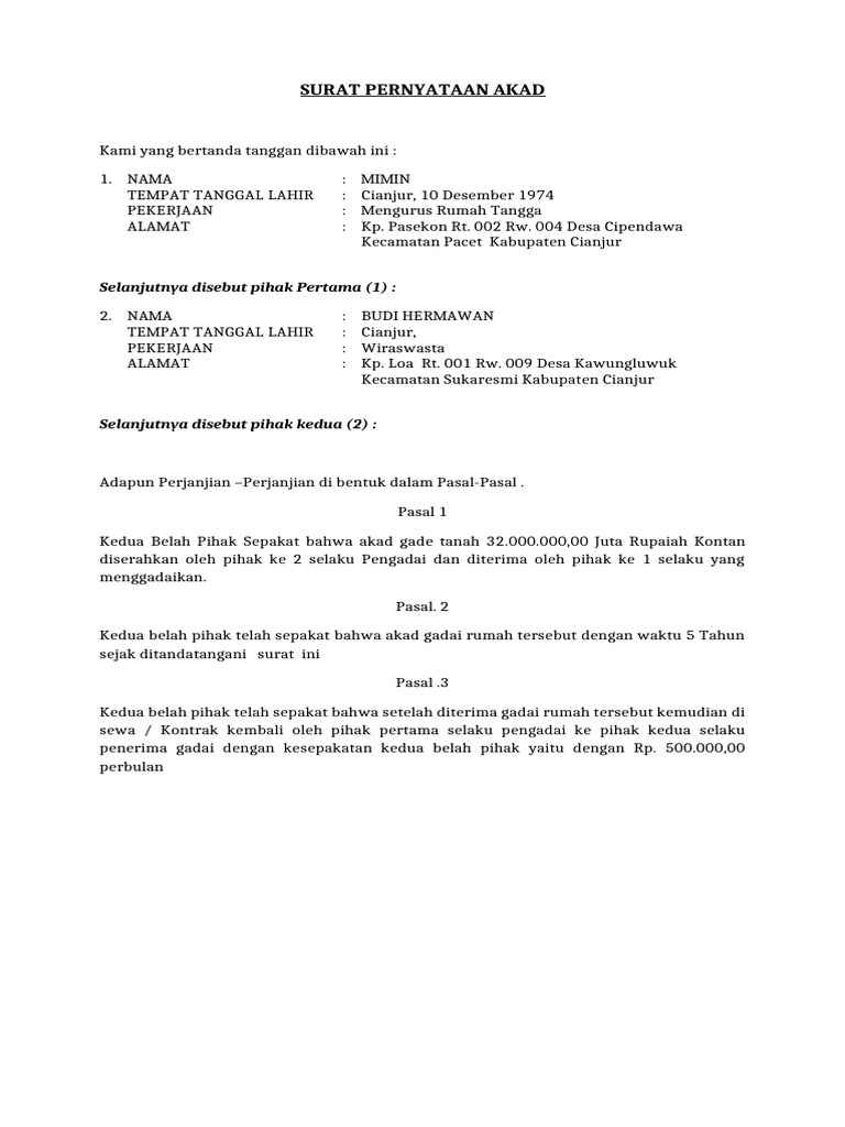 Surat Akad Gadai Tanah Cianjur | PDF