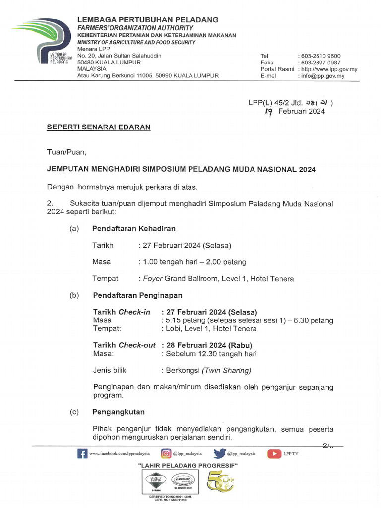 Lpp Negeri - Jemputan Menghadiri Simposium Peladangmuda Nasional 2024 | PDF