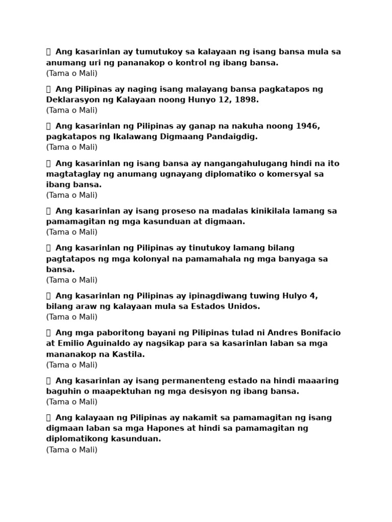 Ang Kasarinlan Ay Tumutukoy Sa Kalayaan NG Isang Bansa Mula Sa Anumang ...