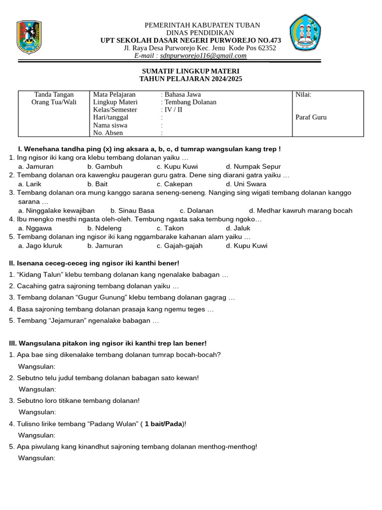 Tembang Dolanan: Materi Kelas IV | PDF