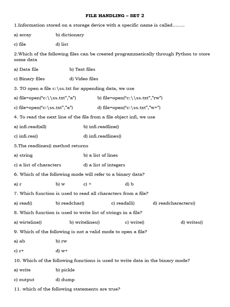 File Handling - Worksheet - Set 2 - QP | PDF | Computer File | Text File
