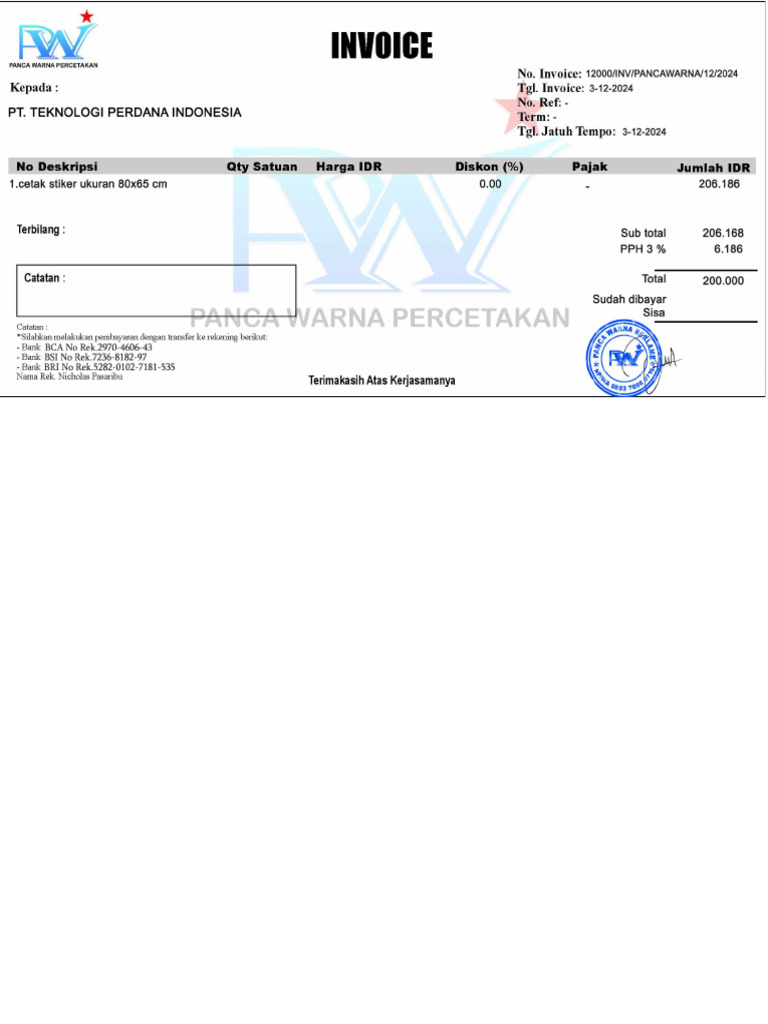 Invoice Stiker Cetak 60x85 | PDF