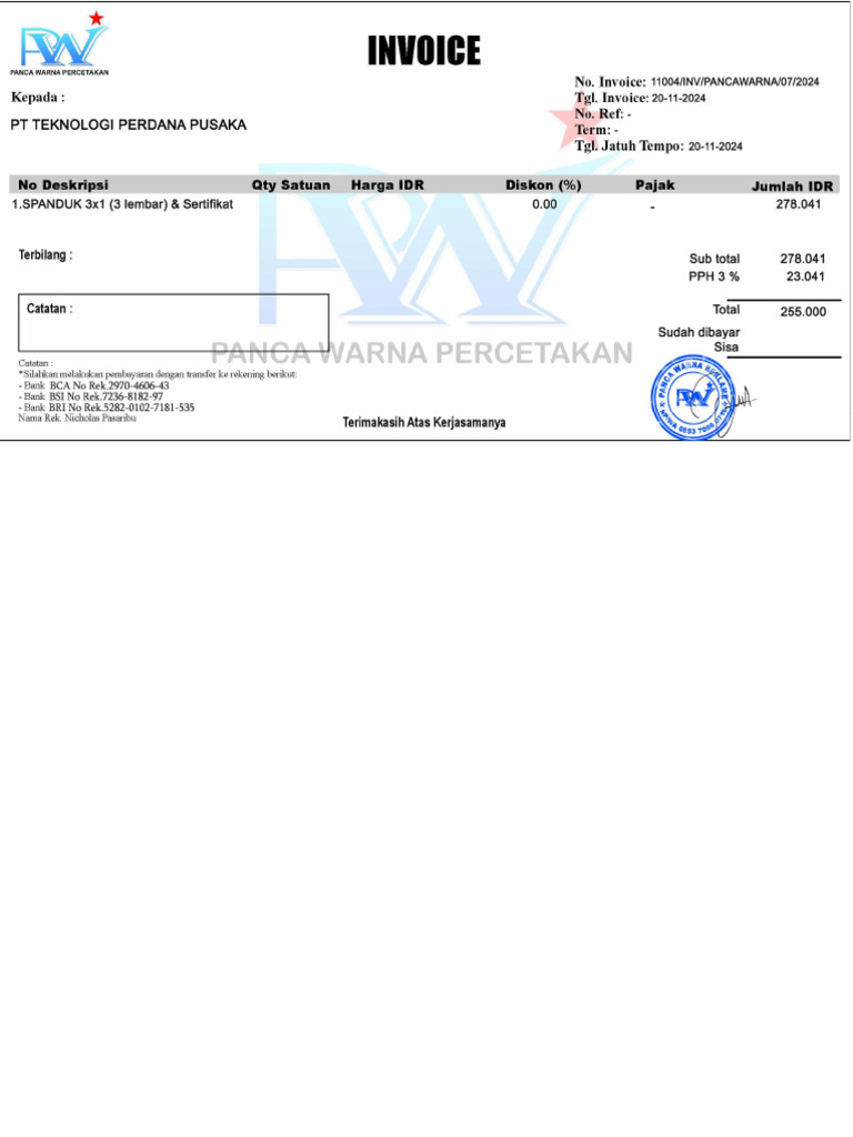 Invoice Sma Negeri 3 | PDF