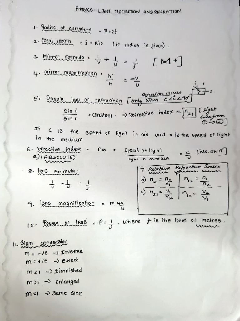 Light Reflection and Refraction Concepts | PDF | Metrology | Quantity