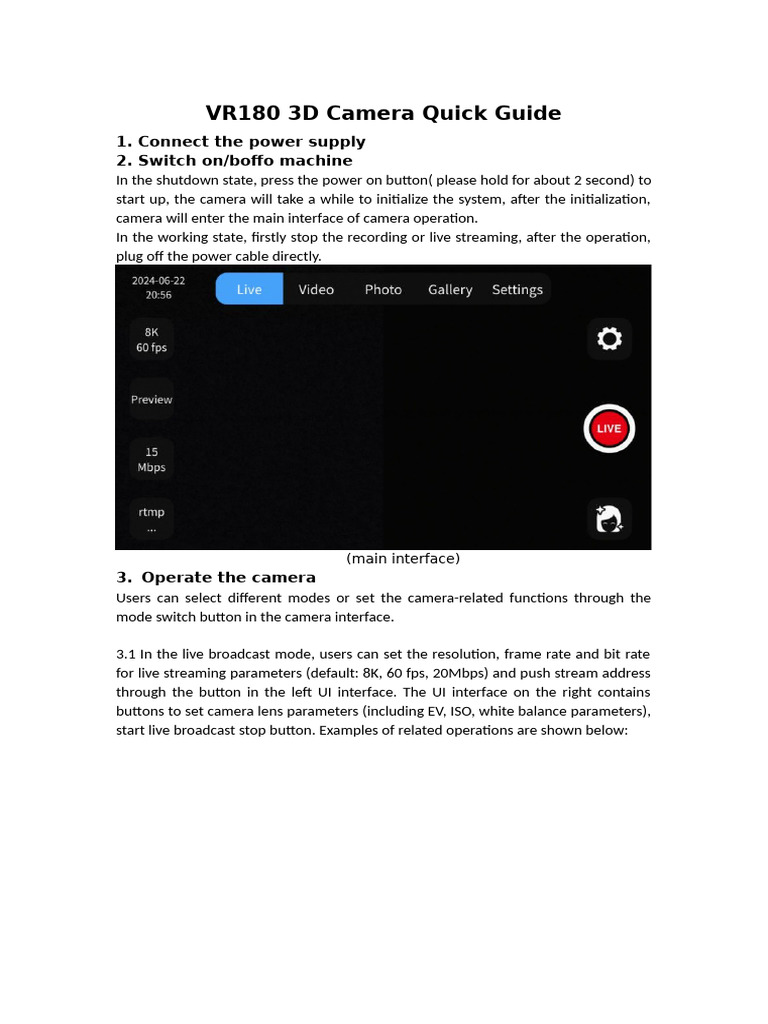 VR180 3D Camera Quick Guide v1.0 - ENG | PDF | User Interface | Video