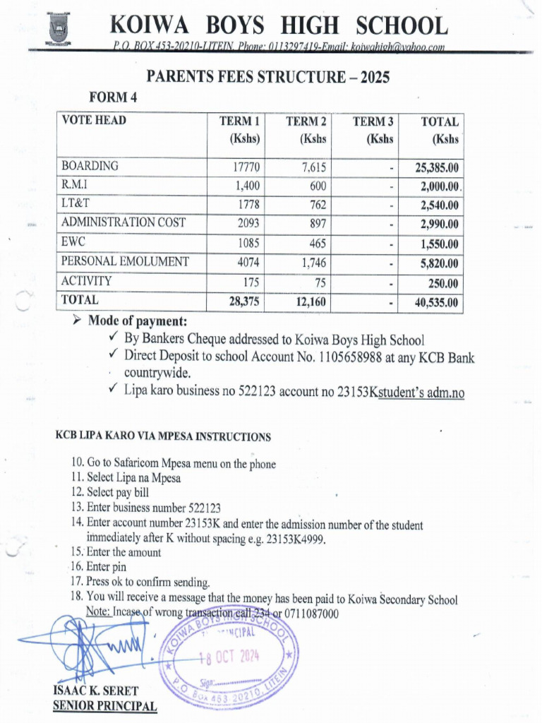 Koiwa Boys Fees Structure From 4 2025 | PDF