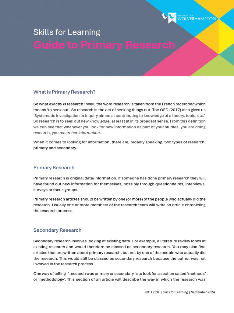 LS132 - Guide To Primary Research | PDF | Information | Methodology