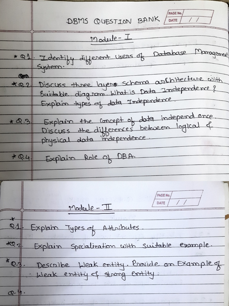Dbms Module Wise Questions Asked in Previous QP | PDF | Data | Software Design