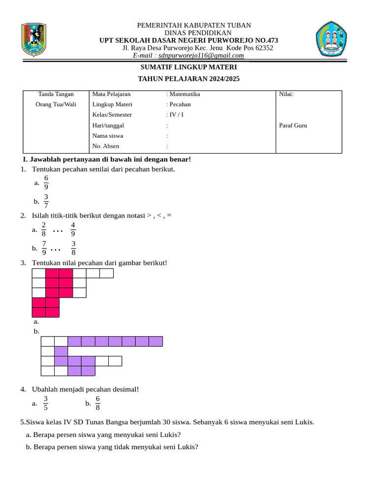 Soal Sumatif Pecahan | PDF