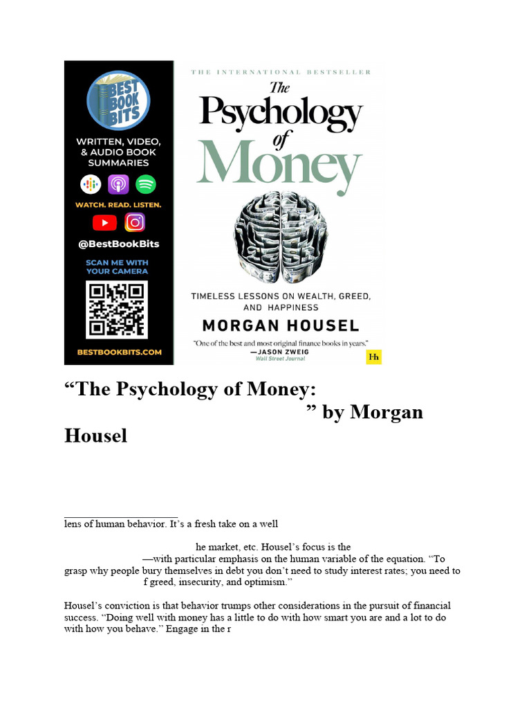The Psychology of Money | PDF | Wealth | Economic Bubble