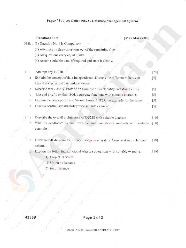 Dbms - Pyq - 2014 May - 2023 Dec Comps Sem IV - Aeraxia - in | PDF