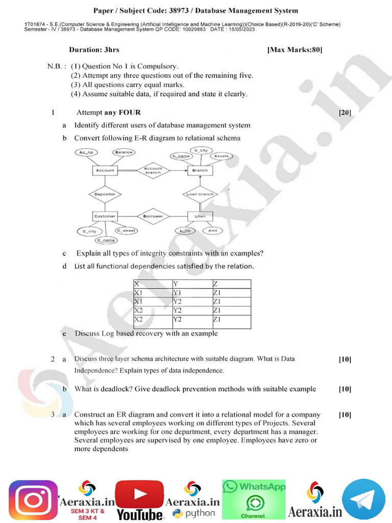 Database Management System - (DBMS) - Pyq - 2014 May - 2023 May Comps Sem IV - Aeraxia - in | PDF