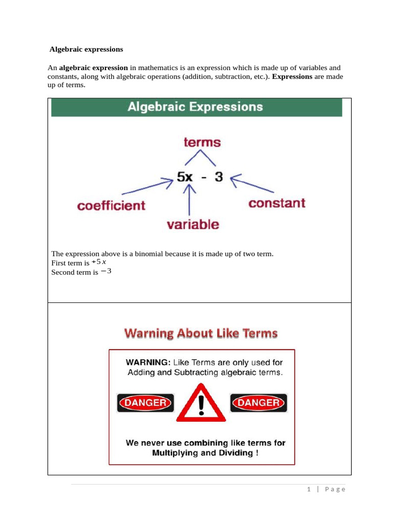Topic 2-Algebraic Expression | PDF | Factorization | Multiplication