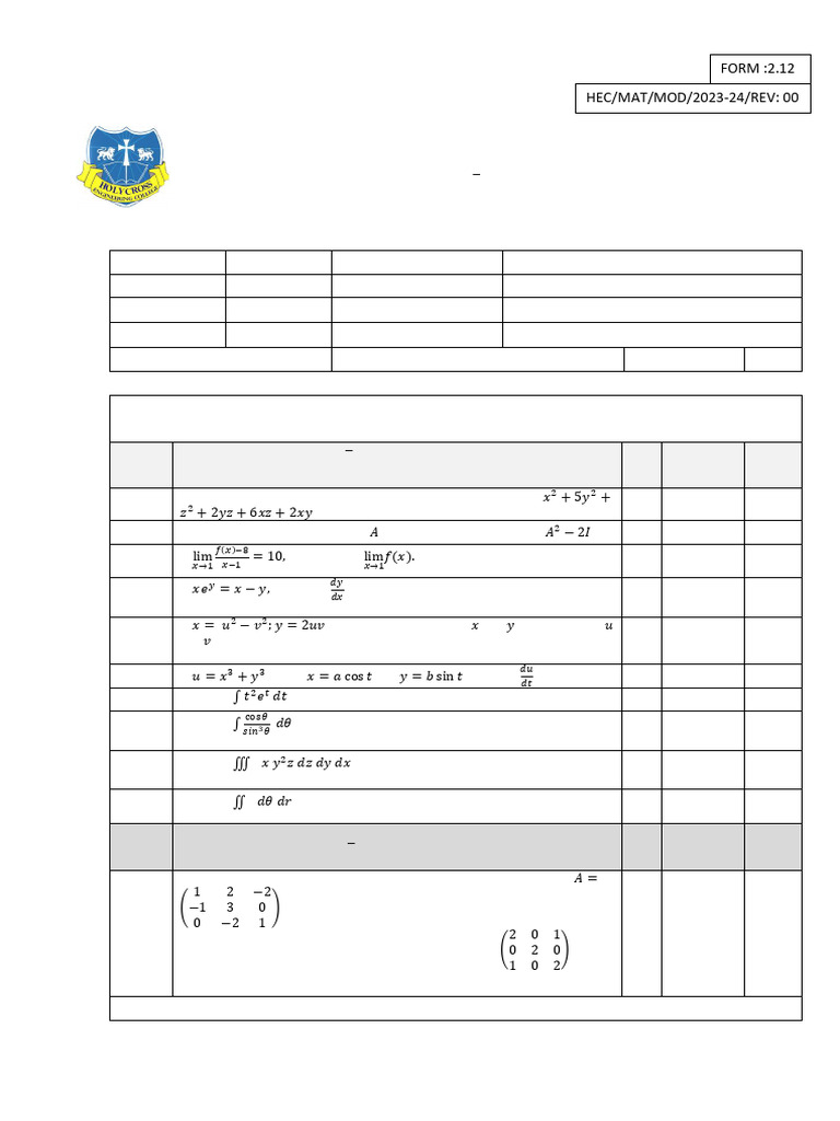 MAC MODEL FOR CSE | PDF | Integral | Matrix (Mathematics) MAC MODEL FOR CSE | PDF | Integral | Matrix (Mathematics)