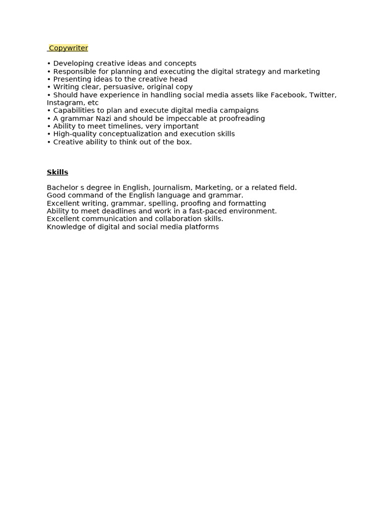 Copywriter JD | PDF