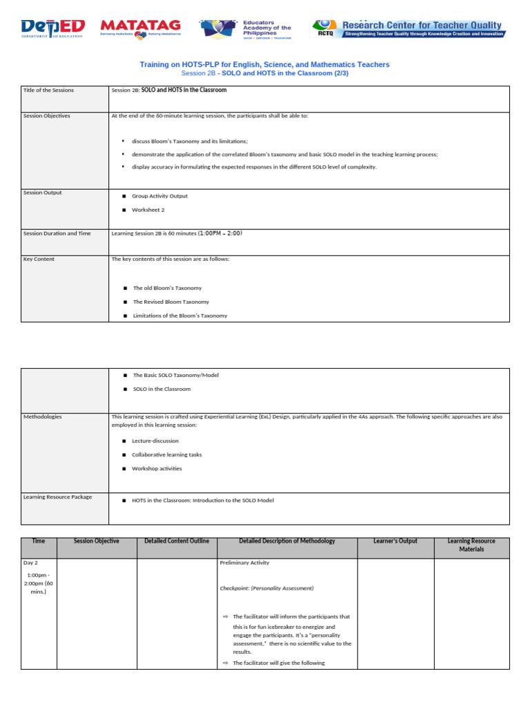 MATH_S2B_SG_SOLO and HOTS in the Classroom | PDF | Cognition | Learning