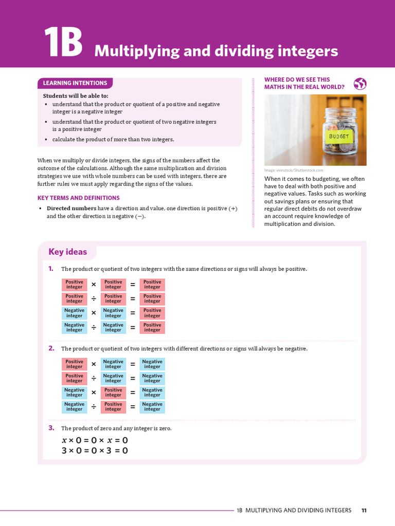 Rules for Multiplying Integers | PDF | Multiplication | Integer
