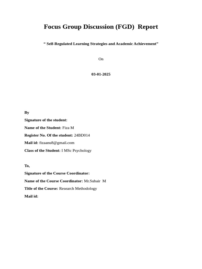 Focus Group Discussion Report Fiza | PDF | Goal Setting | Teaching Method