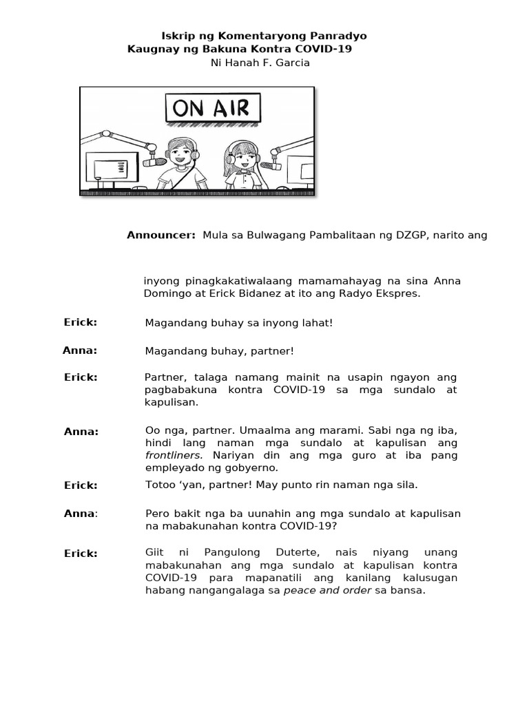 Iskrip NG Komentaryong Panradyo - Docx Lektyur | PDF