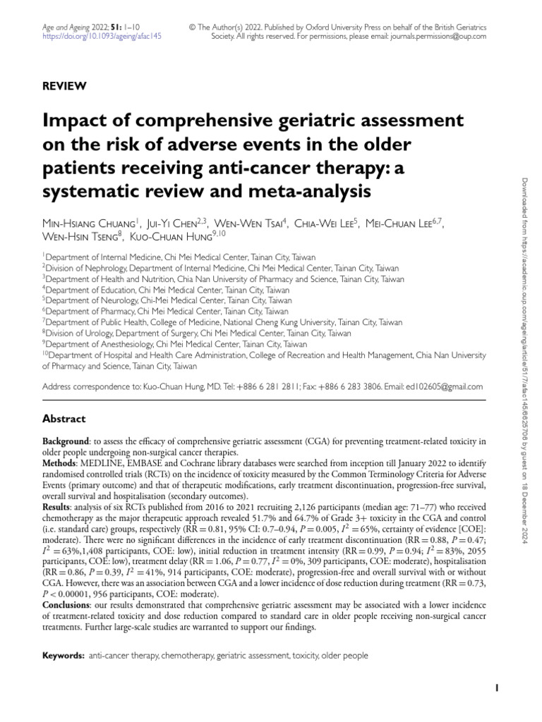 Impact of comprehensive geriatric assessment on the risk of adverse events in the older patients ...