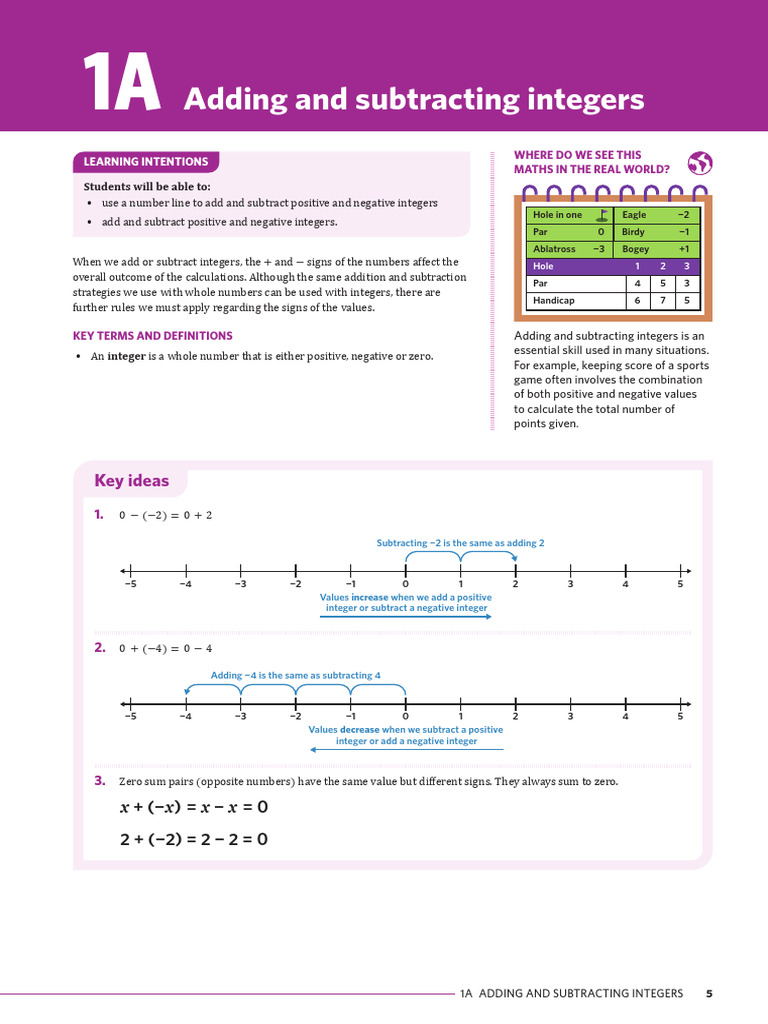 Adding_and_subtracting_integers | PDF | Par (Score) | Subtraction