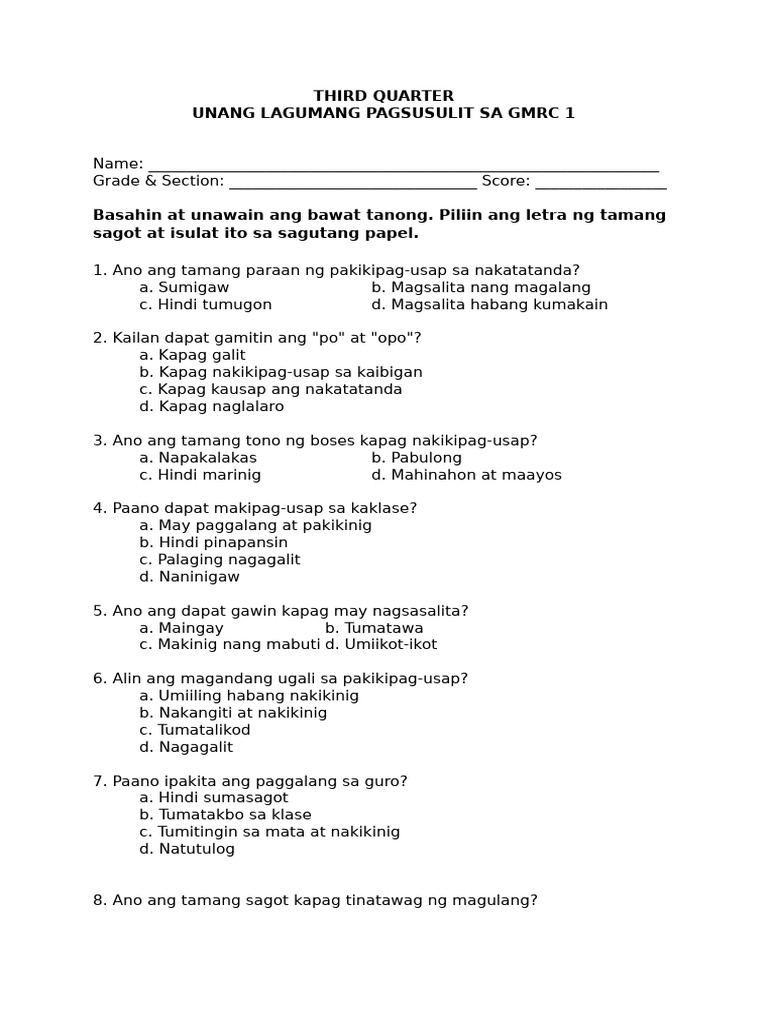 Q3 1st S_Test GMRC 1 | PDF