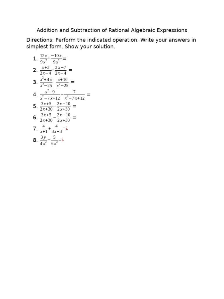 Adding & Subtracting Rational Expressions | PDF