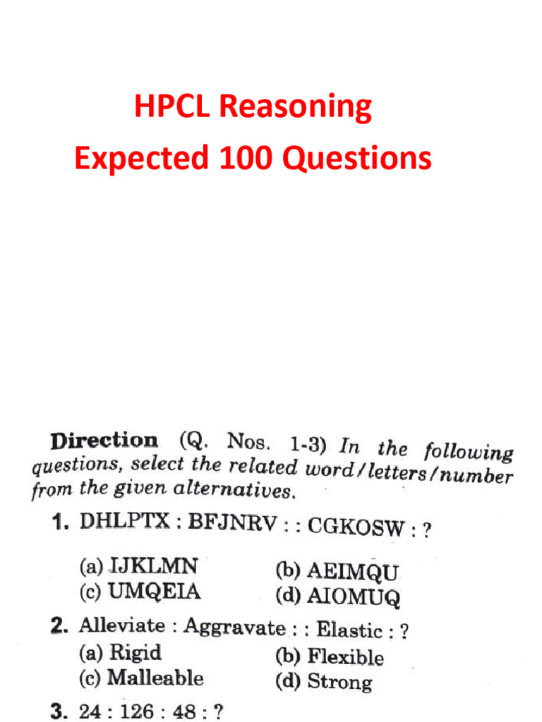 Reasoning 100 Qs Expected HPCL | PDF