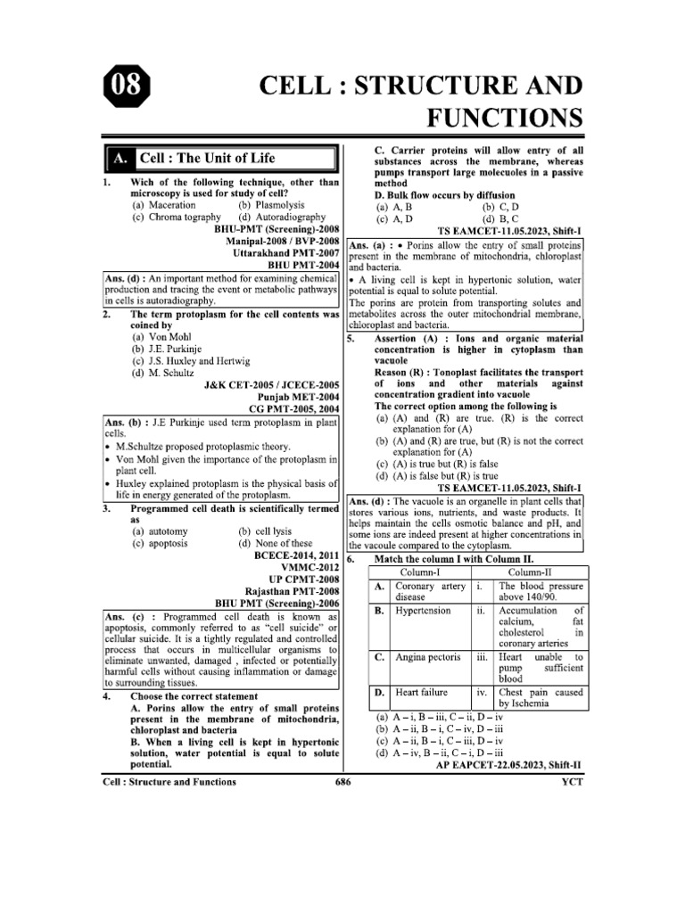 YCT Cell Structure and Functions Part-1 | PDF