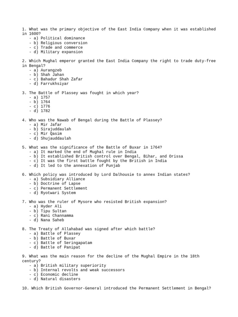 History Chapter 2 Mcqs Class 8 | PDF | Indian Rebellion Of 1857 | Lahore