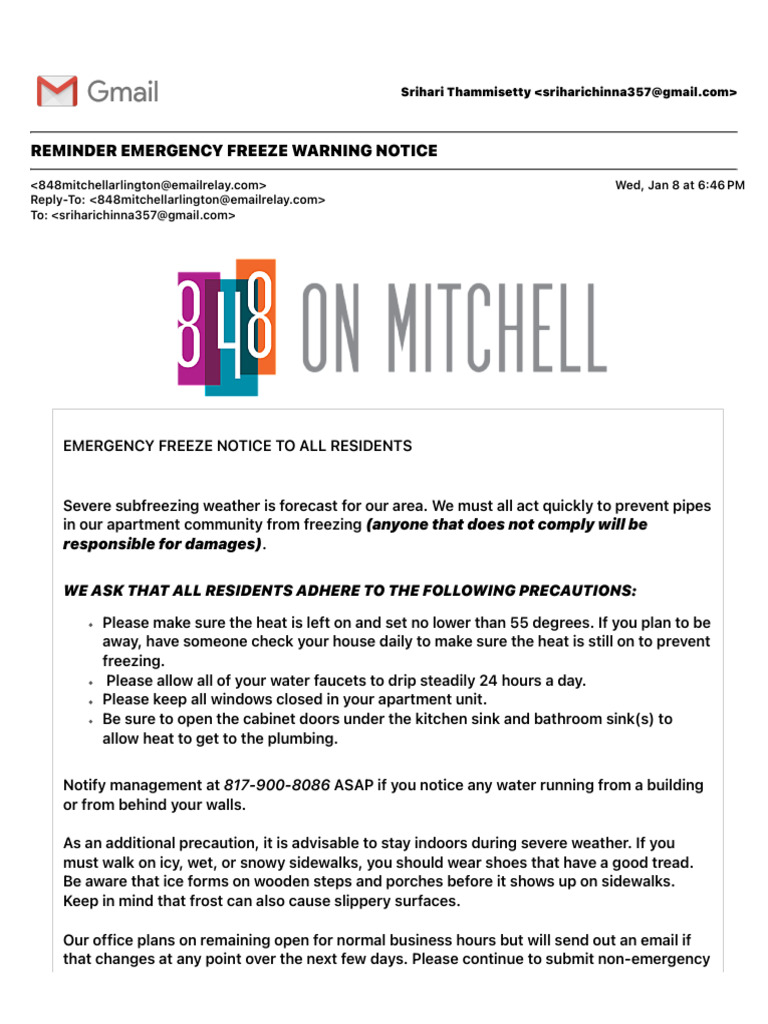 Reminder Emergency Freeze Warning Notice | PDF