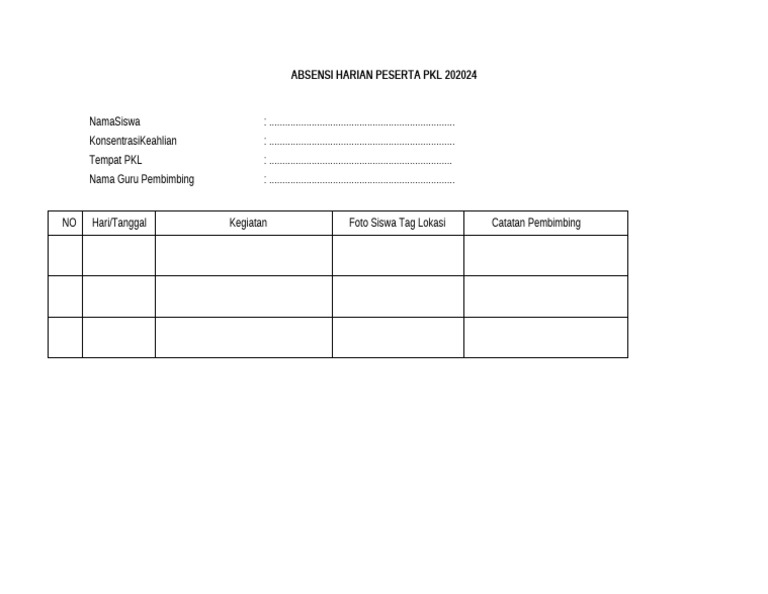 Format Absensi Harian PKL Siswa | PDF