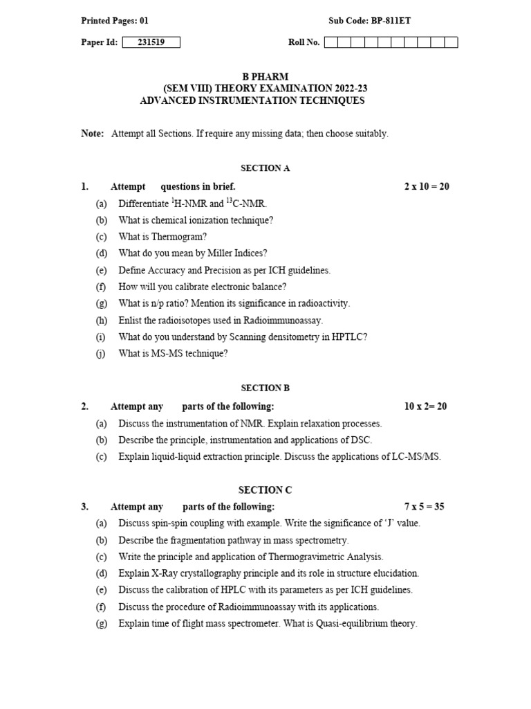 Advanced Instrumentation Exam | PDF | Mass Spectrometry | Scientific Method