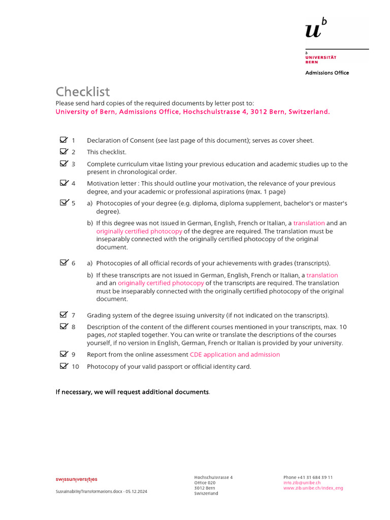 Admissions Checklist for Applicants | PDF