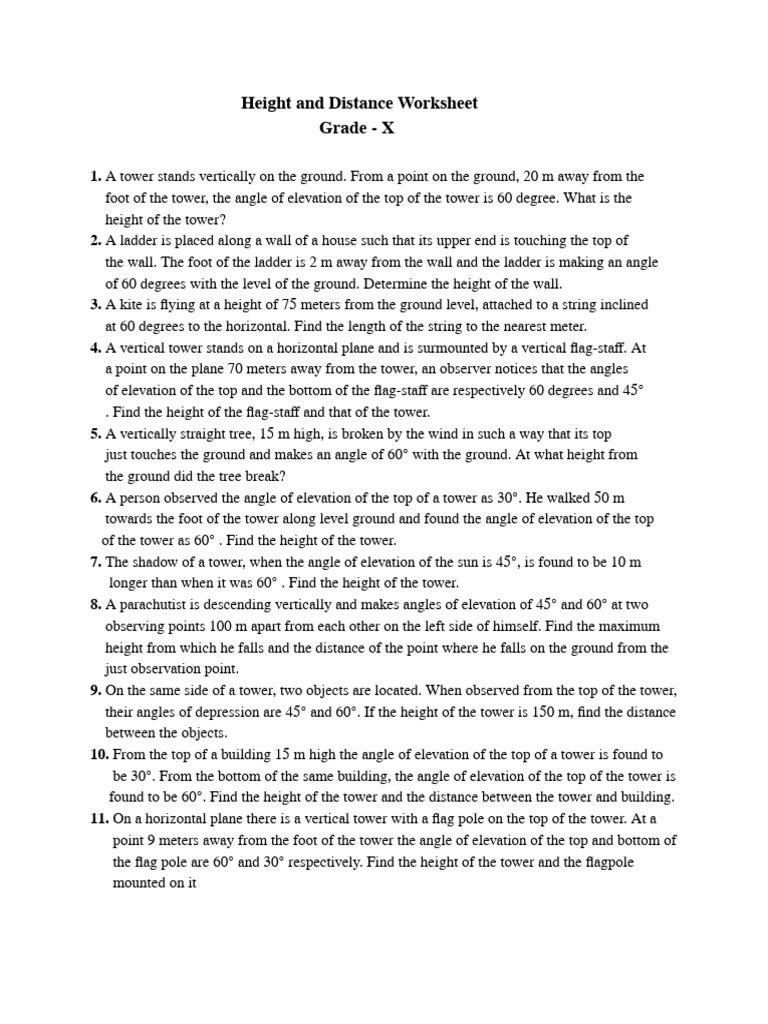 Height and Distance Worksheet | PDF | Ladder | Flag