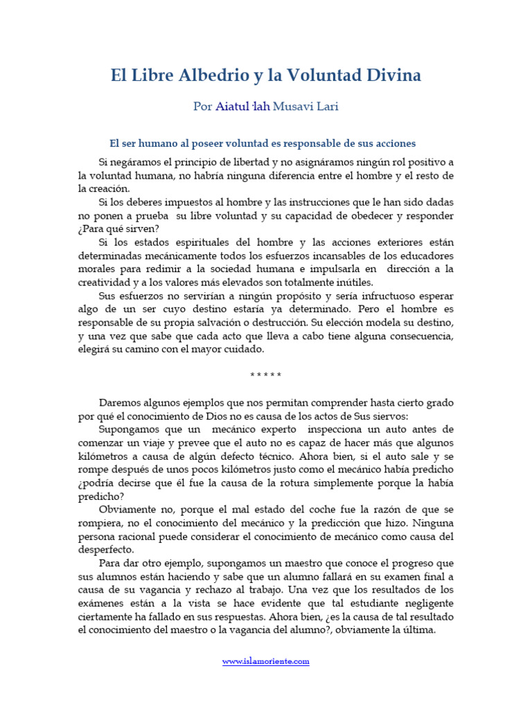 El Libre Albedrio y la Voluntad Divina | PDF | Destino | Libre albedrío