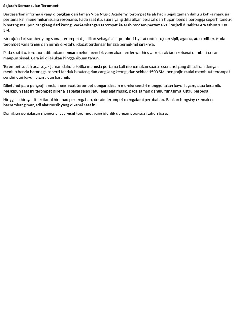 Sejarah Awal Terompet dan Evolusinya | PDF