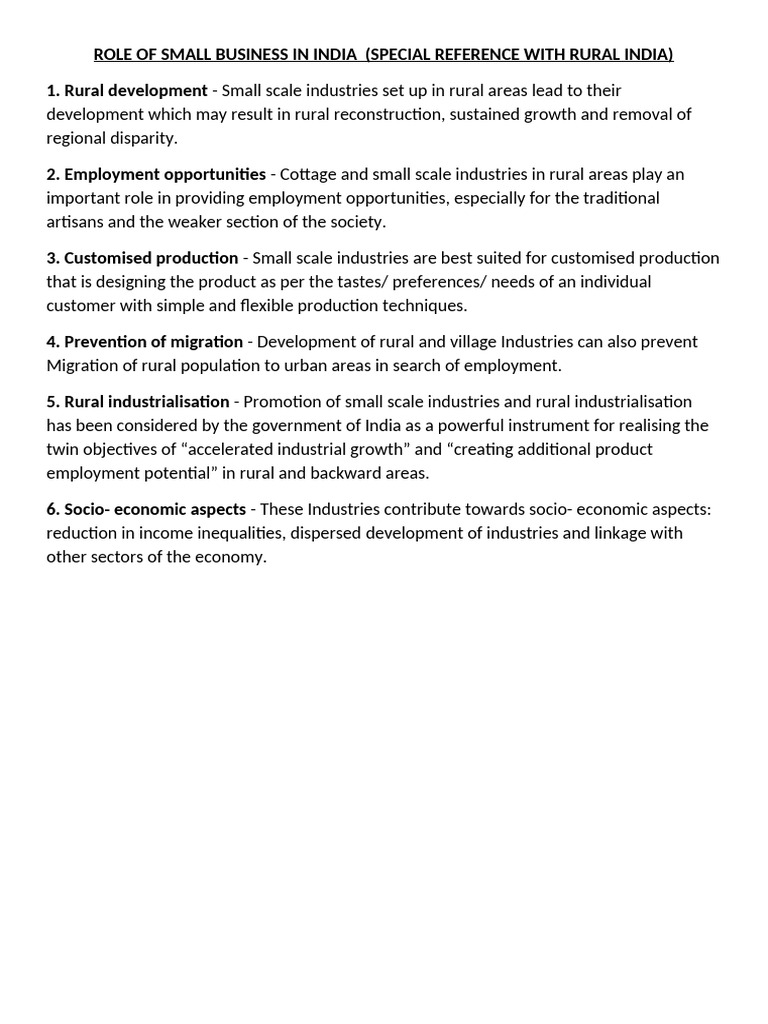 Role of Small Business in Rural India | PDF