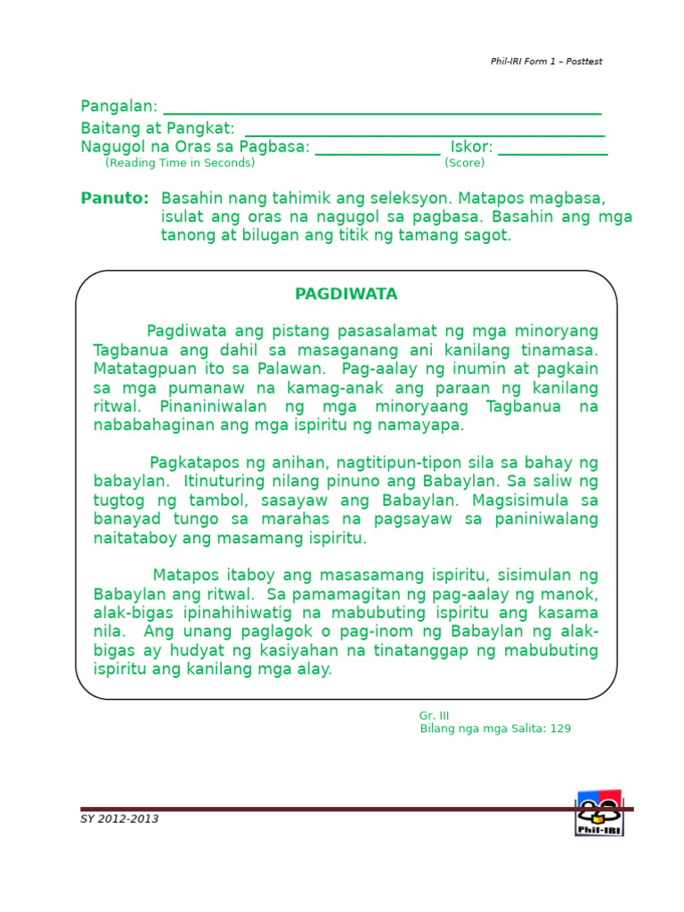 Gr. 3 Pagdiwata | PDF