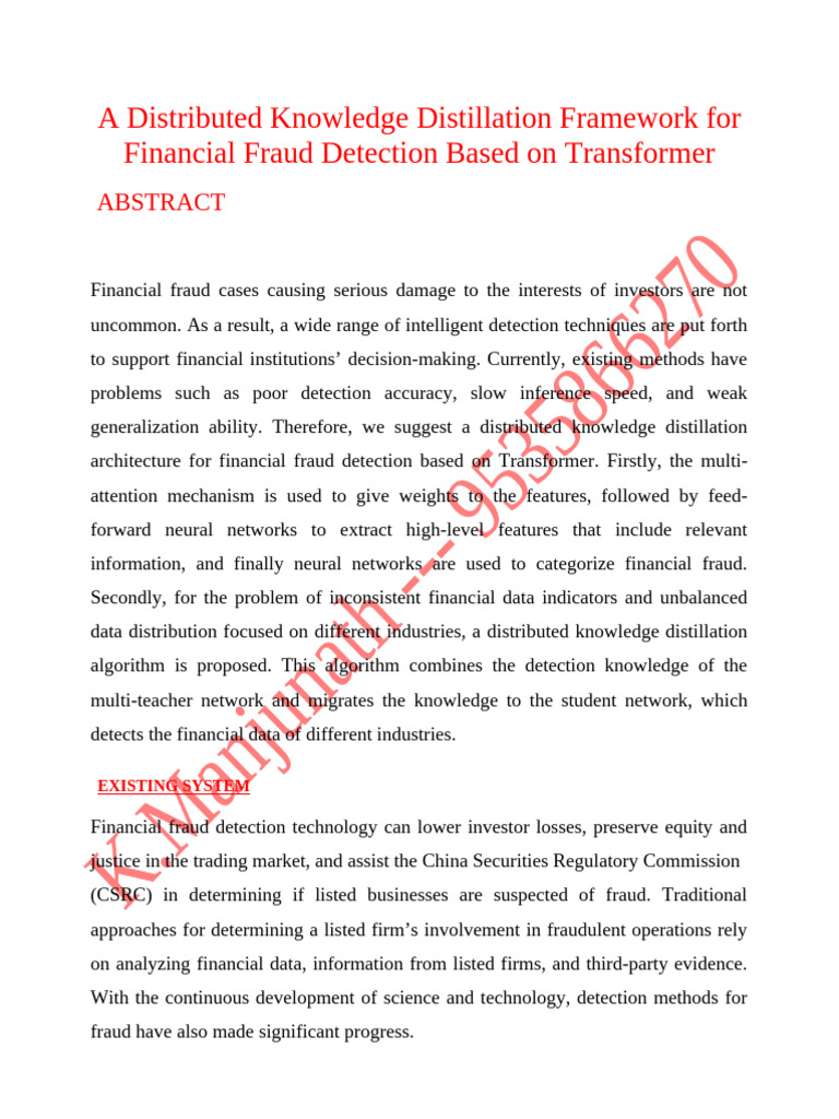 A Distributed Knowledge Distillation Framework for Financial Fraud Detection Based on ...