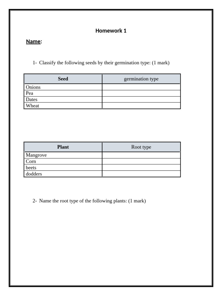 Homework 1 (Germination +root) | PDF