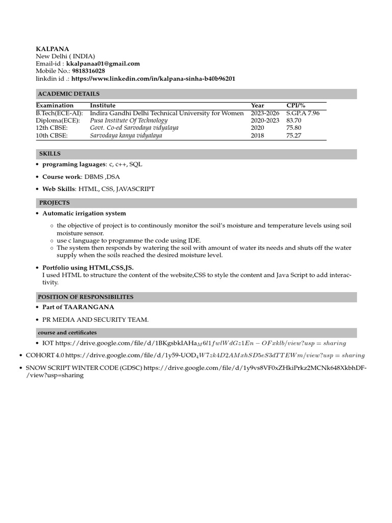 Indian Institute of Technology Bombay Resume | PDF