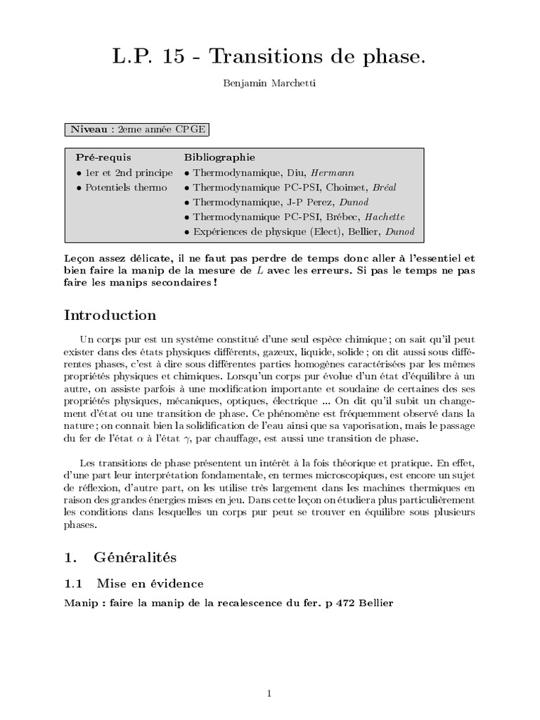 Transitions de phase en thermodynamique | PDF | Équilibre ...