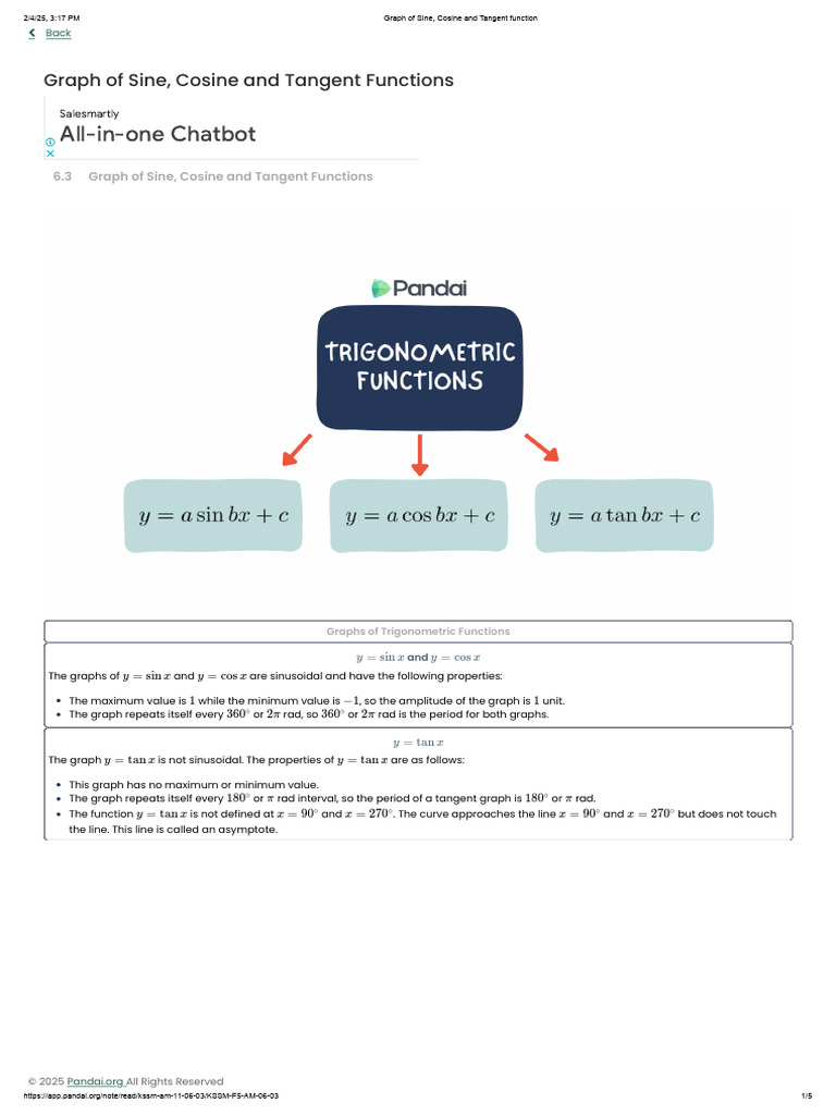 Graph of Sine, Cosine and Tangent Function | PDF | Trigonometric ...